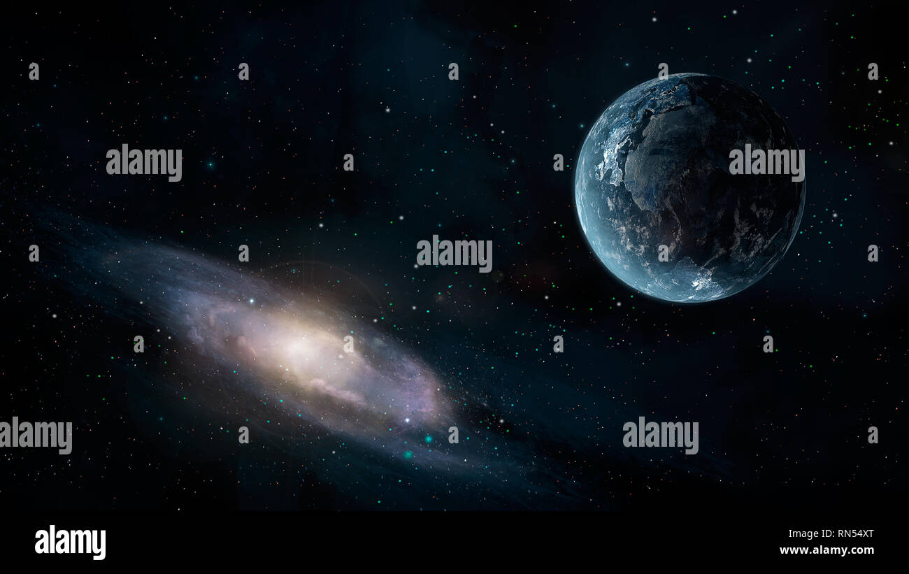 Space scene. Earth planet with galaxy. Elements furnished by NASA. 3D ...