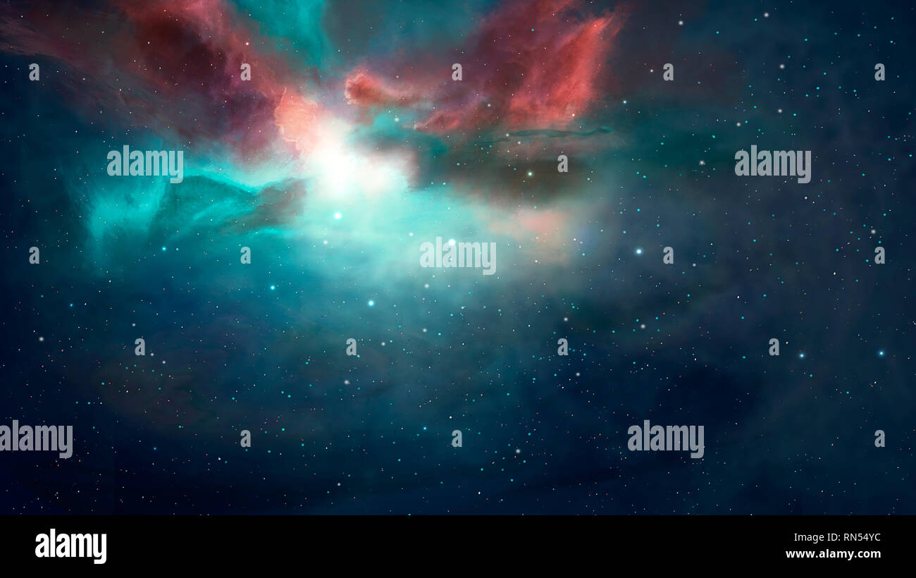 Space scene. Blue and red nebula. Elements furnished by NASA. 3D ...