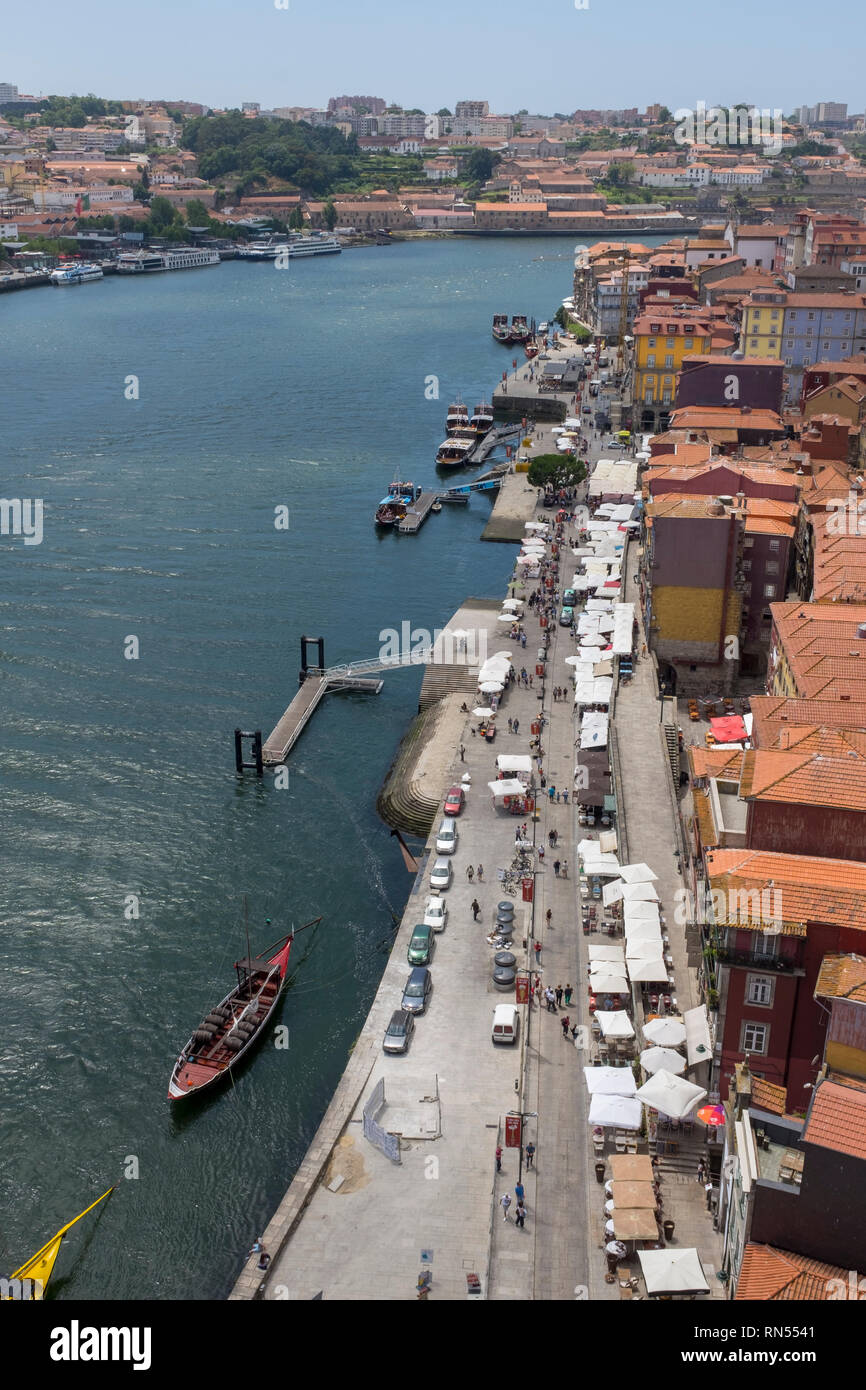 Cais da Ribeira, Porto, Portugal. This riverfront promenade lining the ...
