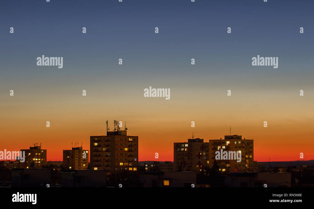 High building in sunset, blue hour, long exposure Stock Photo - Alamy
