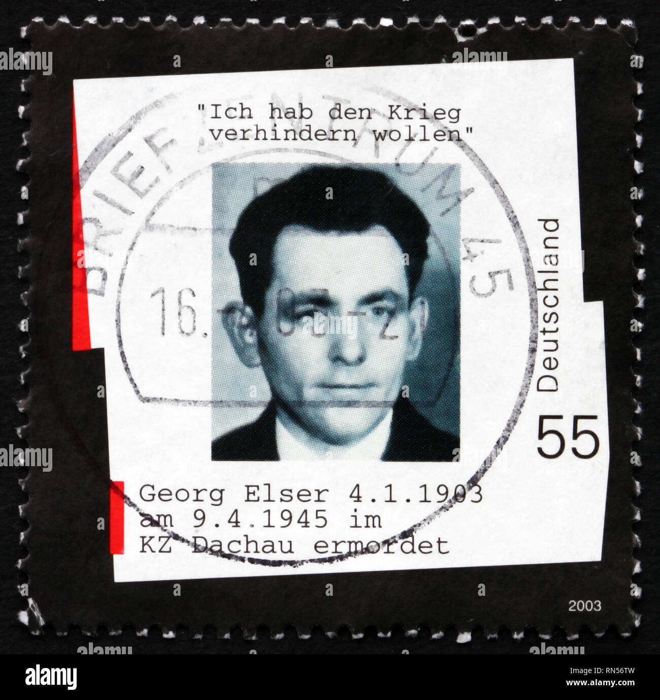 GERMANY - CIRCA 2003: a stamp printed in the Germany shows Georg Elser ...