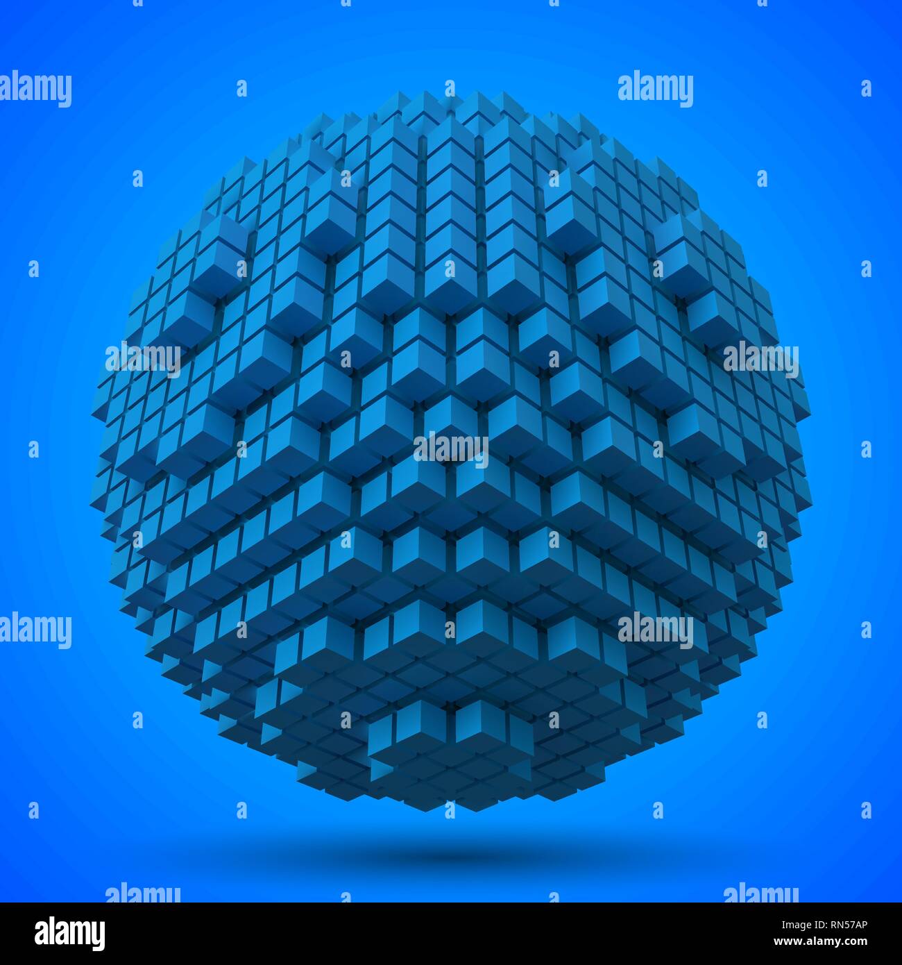 spherical data block. made with blue cubes. 3d pixel style vector ...