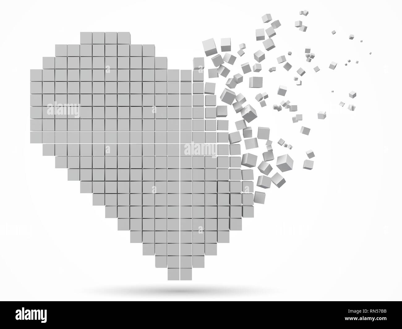 heart shaped, dissolving data block. made with cubes. 3d pixel style ...