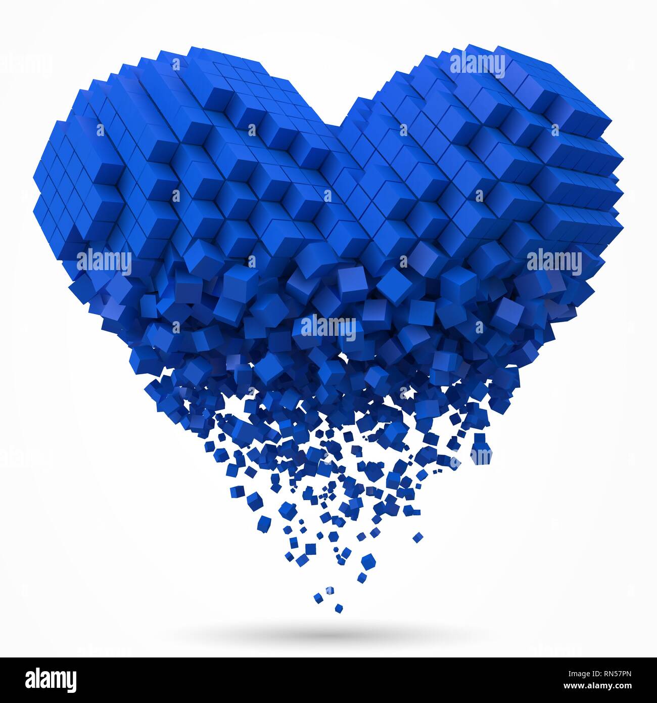 heart shaped, dissolving data block. made with cubes. 3d pixel style ...