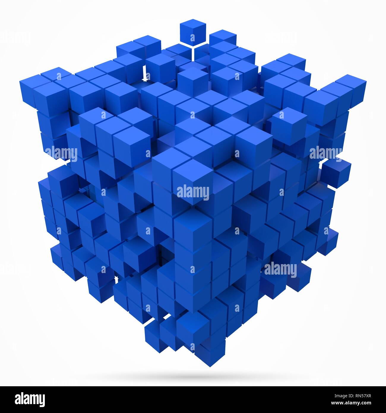 big cubic data block. made with smaller blue cubes. 3d pixel style ...