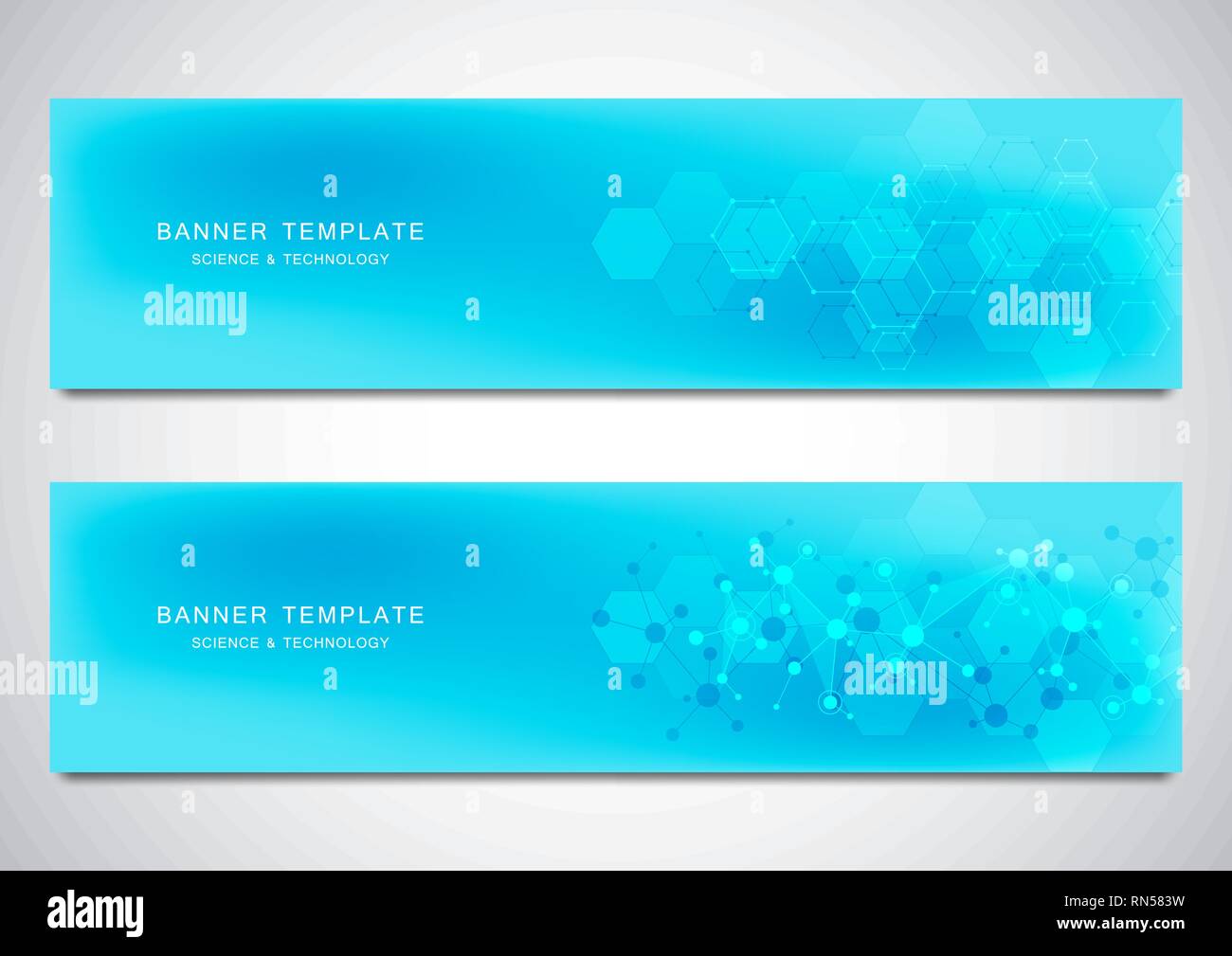 Vector banners and headers for site with molecules background and ...