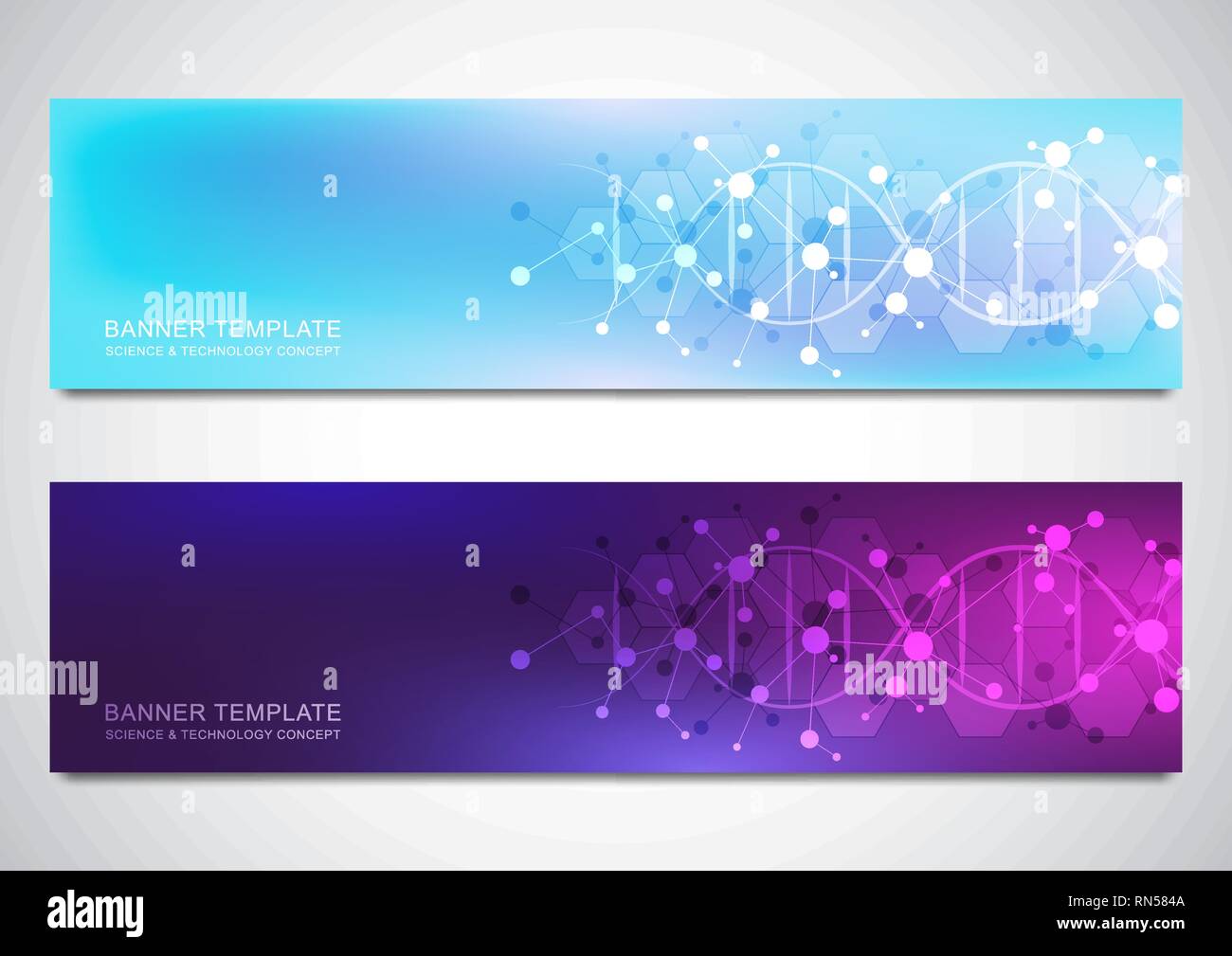 Vector banners and headers for site with DNA strand and molecular ...