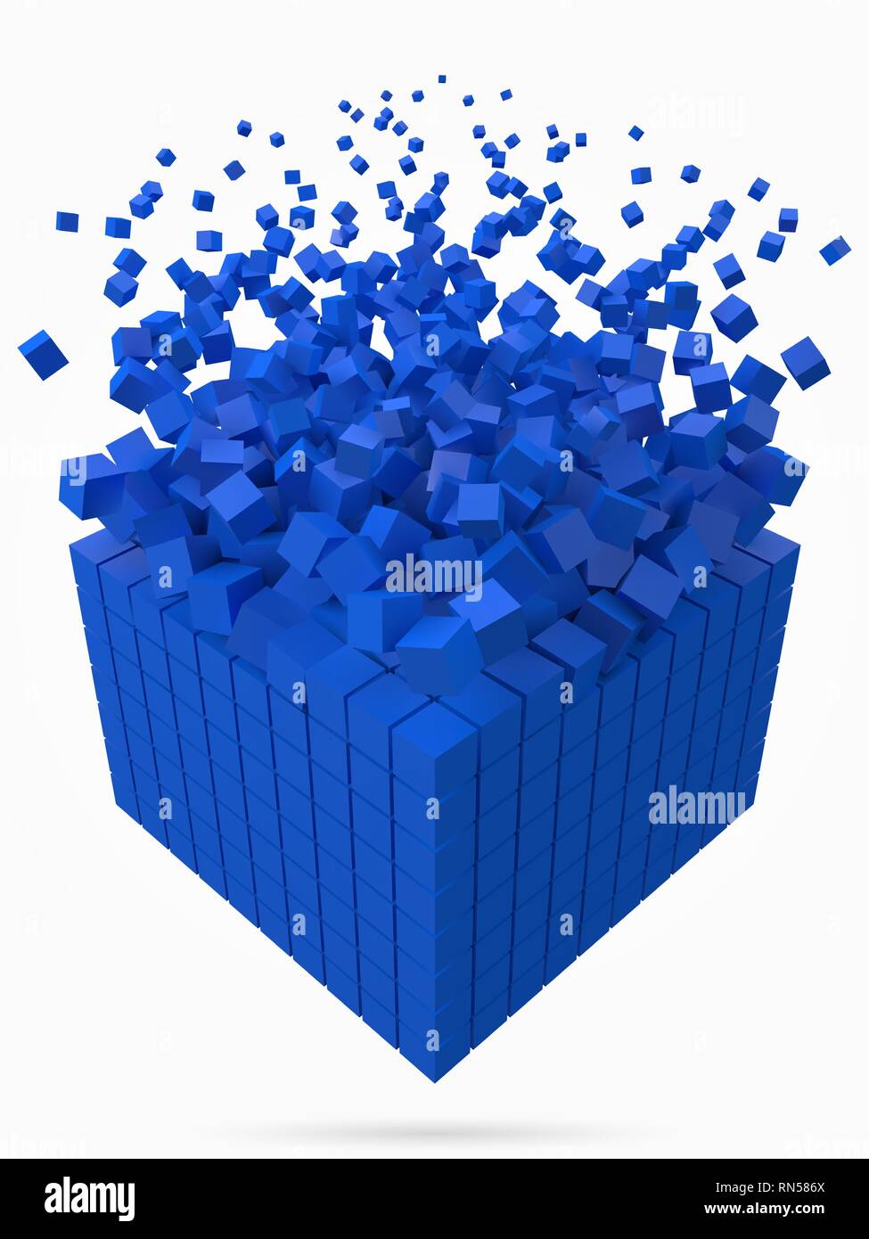 dissolving data block. made with smaller blue cubes. 3d pixel style ...