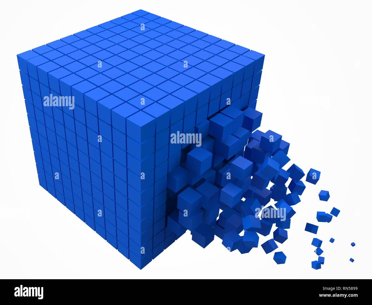 dissolving data block. made with smaller blue cubes. 3d pixel style ...
