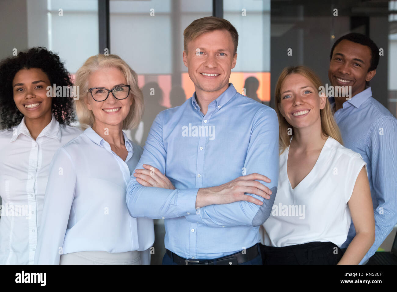 Successful startup founder company owner and staff members portrait ...