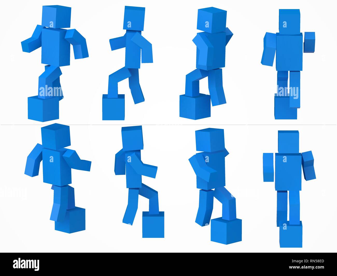 a cubic character climbing to box. 3d style blue cube character ...