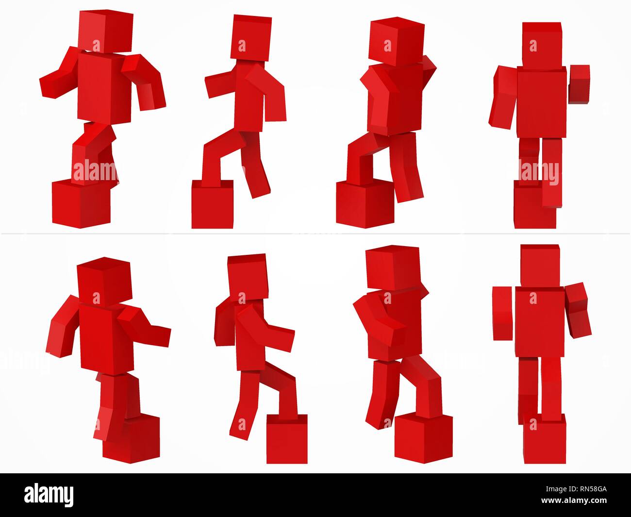 a cubic character climbing to box. 3d style red cube character ...