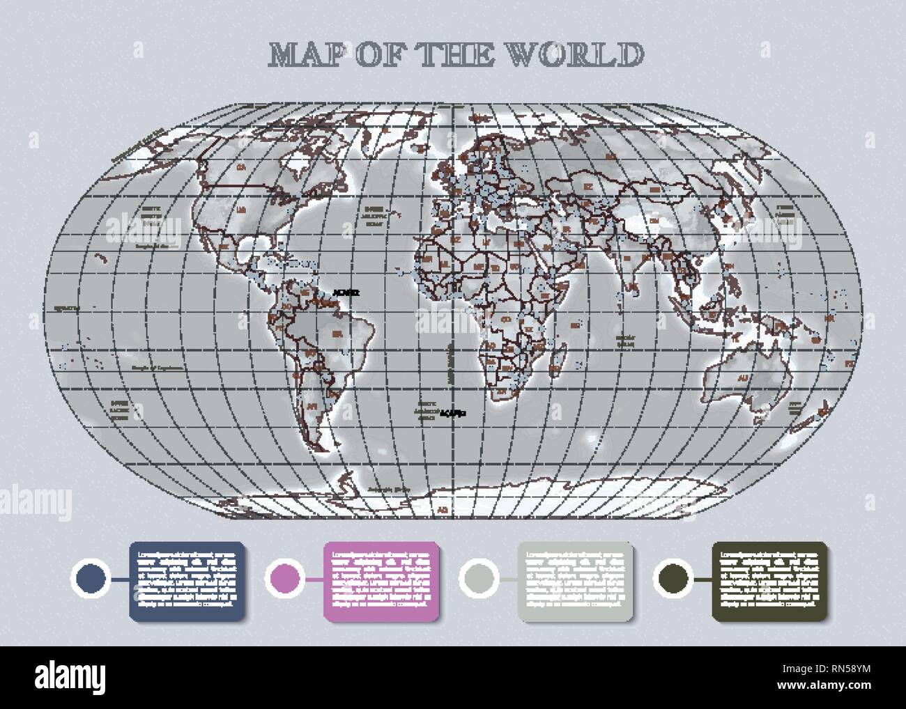 Physical vecror map of the World with outlines, major capitals, grid ...