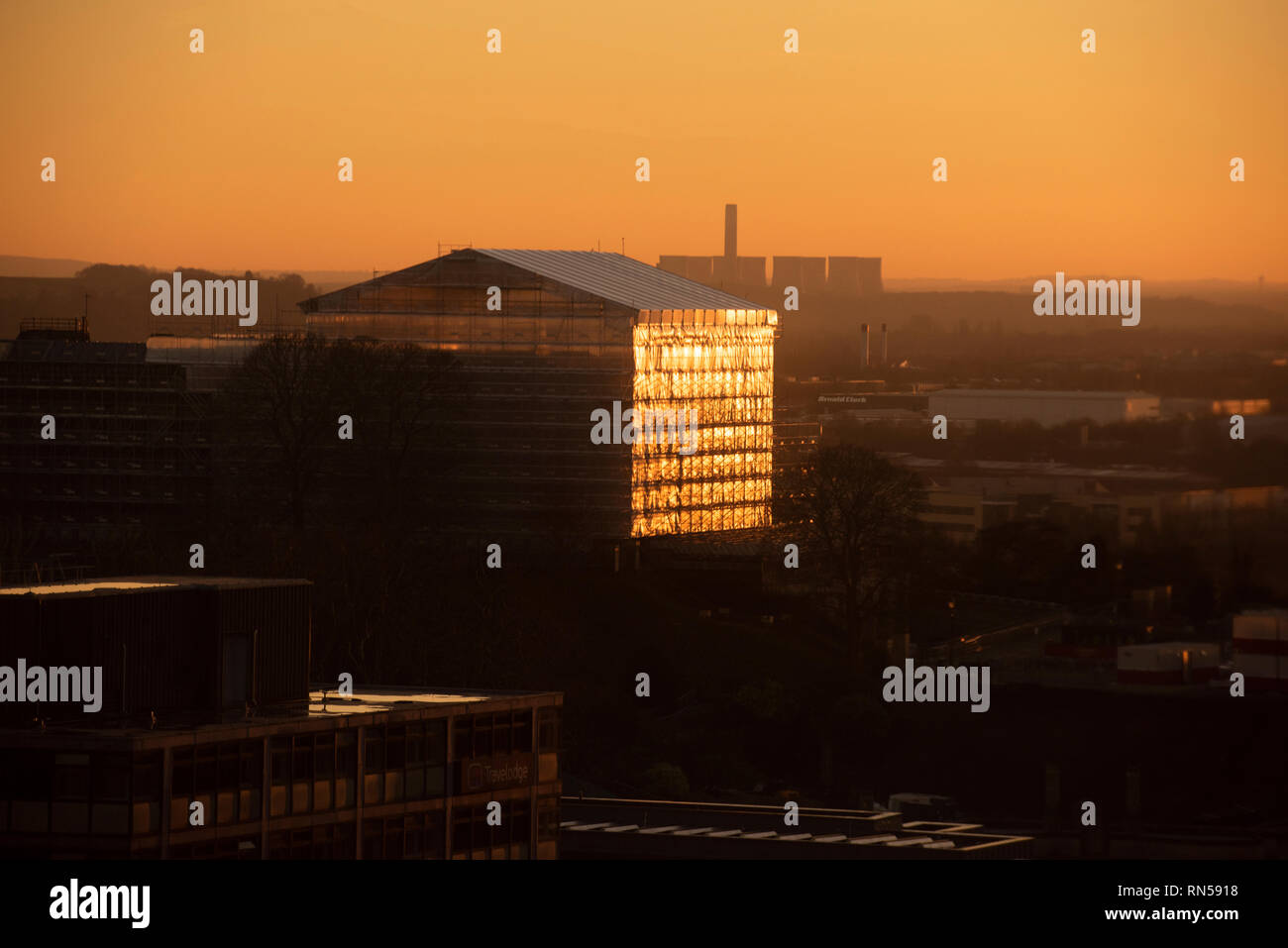 Aerial view of Nottingham Castle shrouded in scaffolding during ...