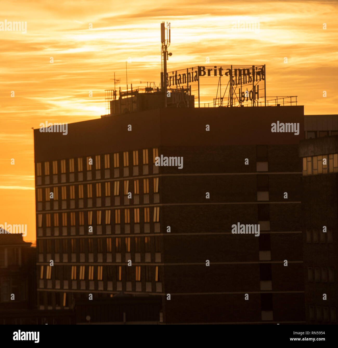 Aerial view of Nottingham City at sunset, Nottinghamshire England UK ...