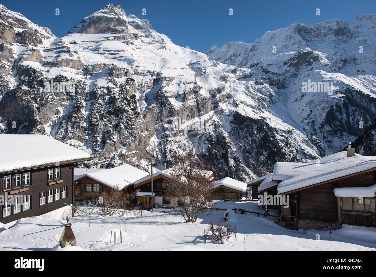 swiss alps landscape. Gimmelwald is a small mountain village in the ...