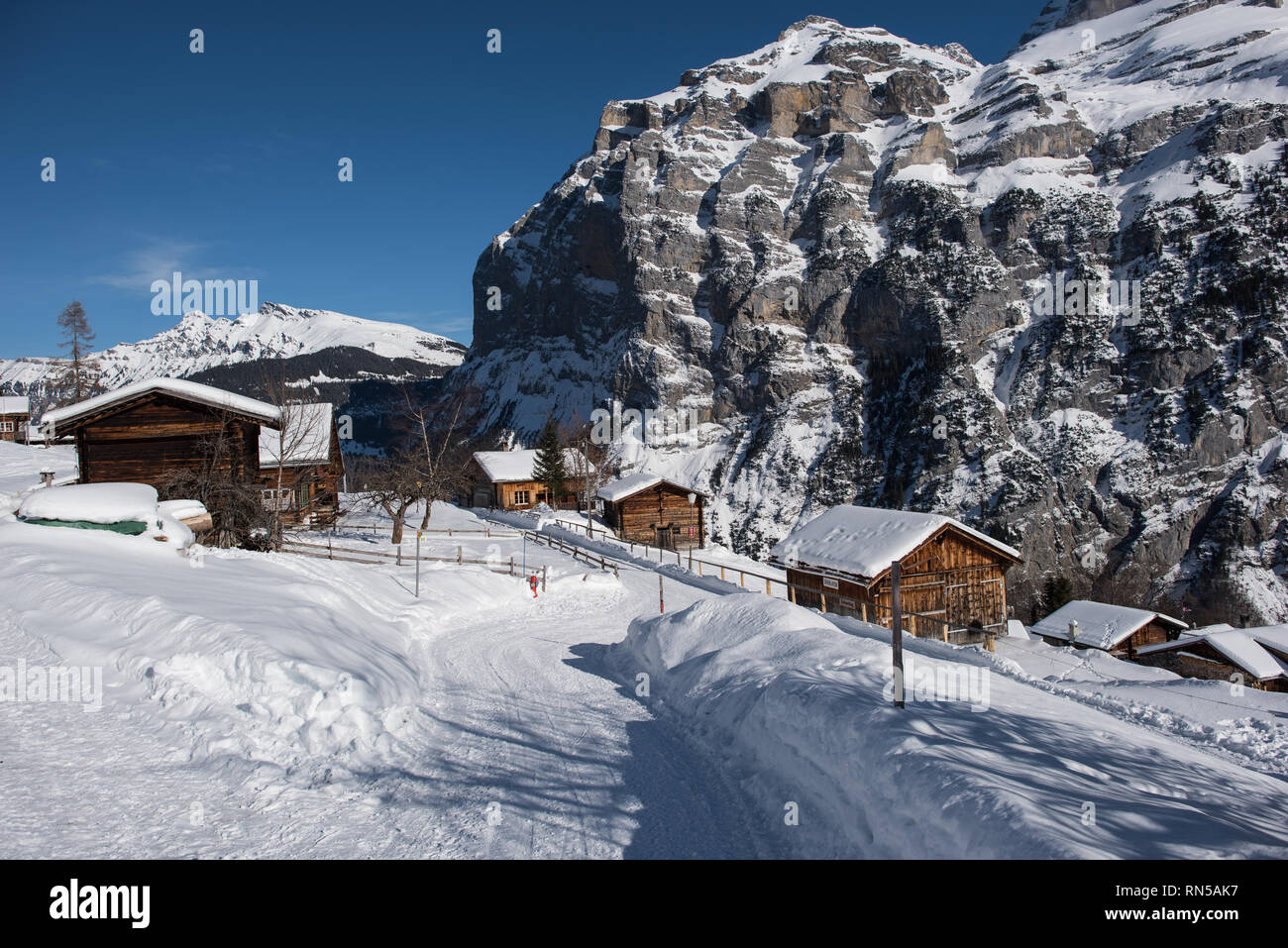 swiss alps landscape. Gimmelwald is a small mountain village in the ...