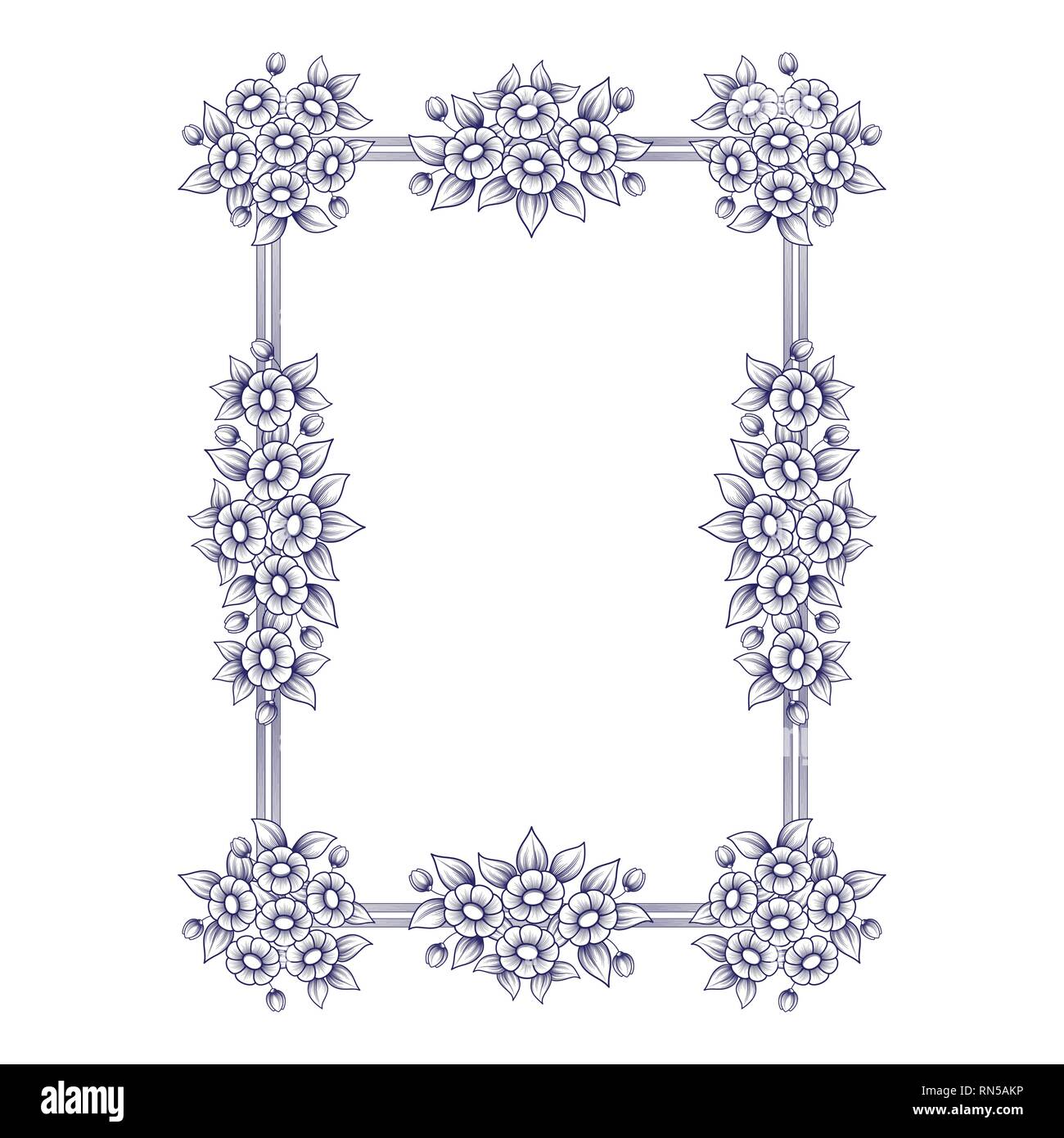 Dark blue outline daisy flower frame isolated on white background Stock ...