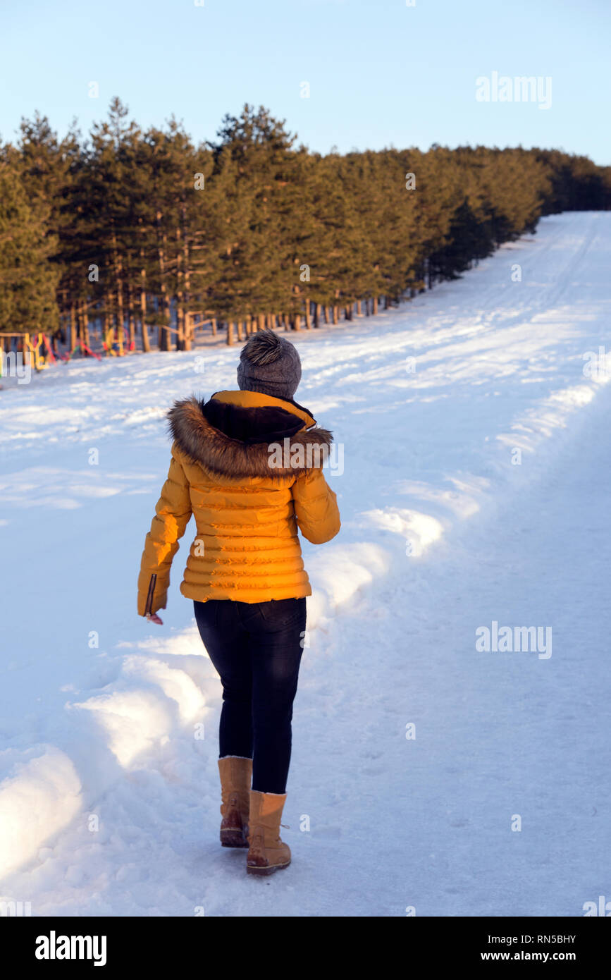 Beautiful girl modeling on snow Stock Photo - Alamy