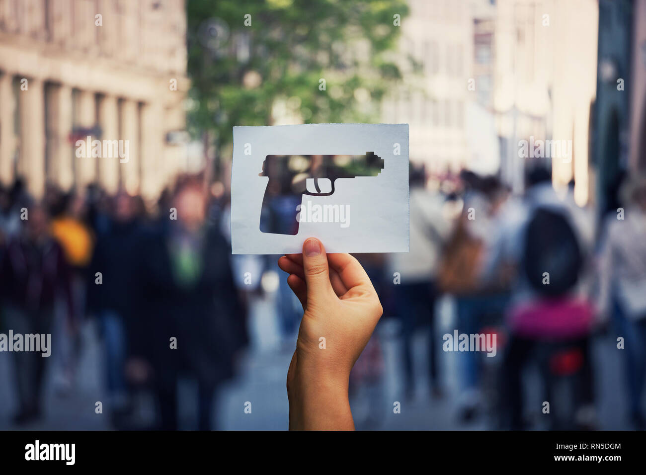 Armed attack, crime and security as big global issue. Human hand ...