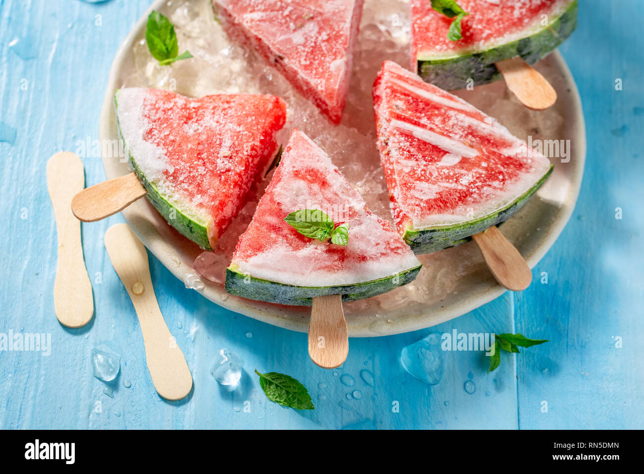 Fresh ice cream made of watermelon on cold ice Stock Photo - Alamy
