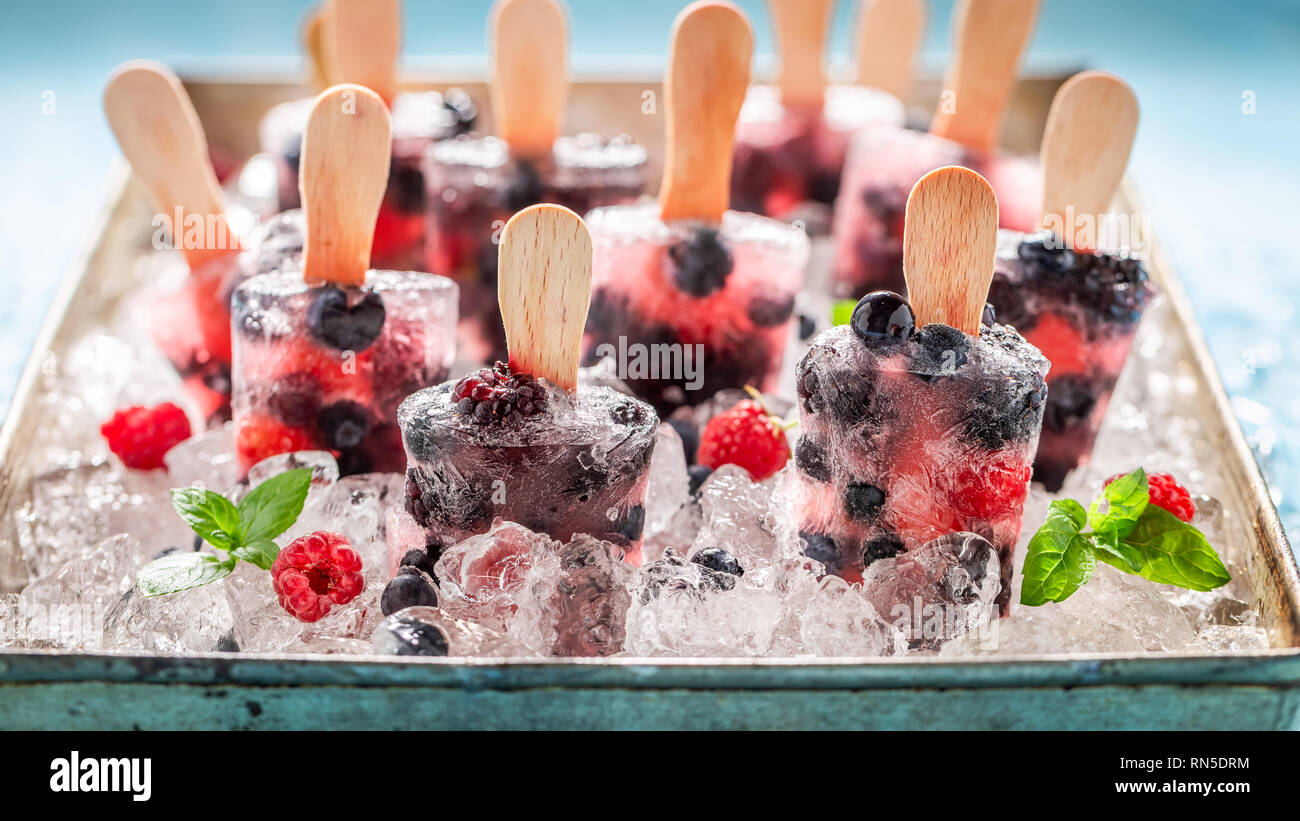 Yummy berry fruits ice cream on cold ice Stock Photo - Alamy