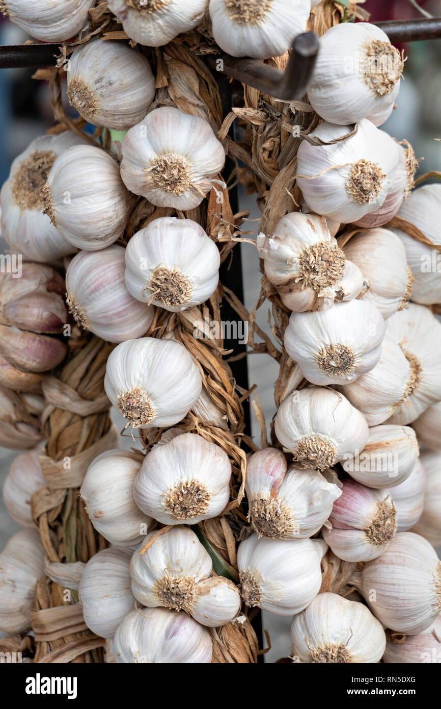Garlic string on street market Stock Photo - Alamy