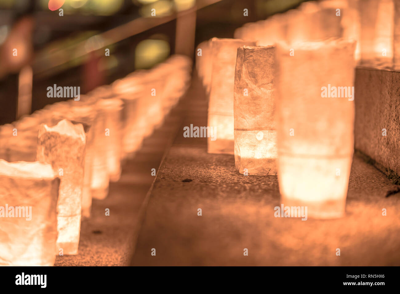 Handmade japanese washi paper lanterns illuminating the stone steps of ...