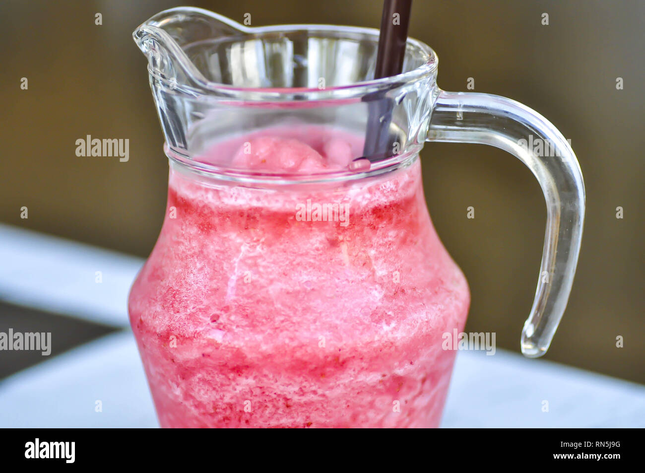 strawberry juice or strawberry smoothie or juice in the jug Stock Photo ...