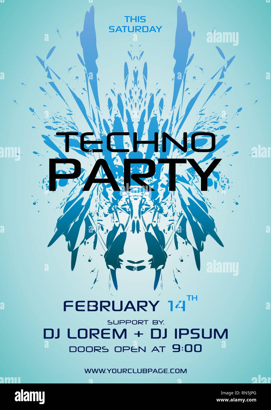 Techno party vector flyer with blue element Stock Vector Image & Art ...