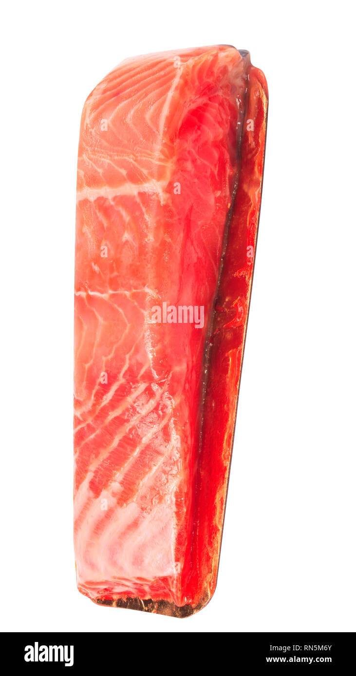 piece of red fish fillet isolated on white Stock Photo - Alamy