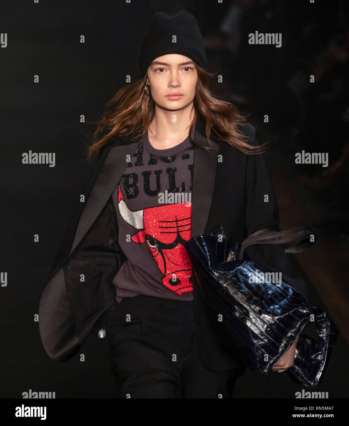 New York, New York - February 11, 2019: Sasha Kichigina walks the ...