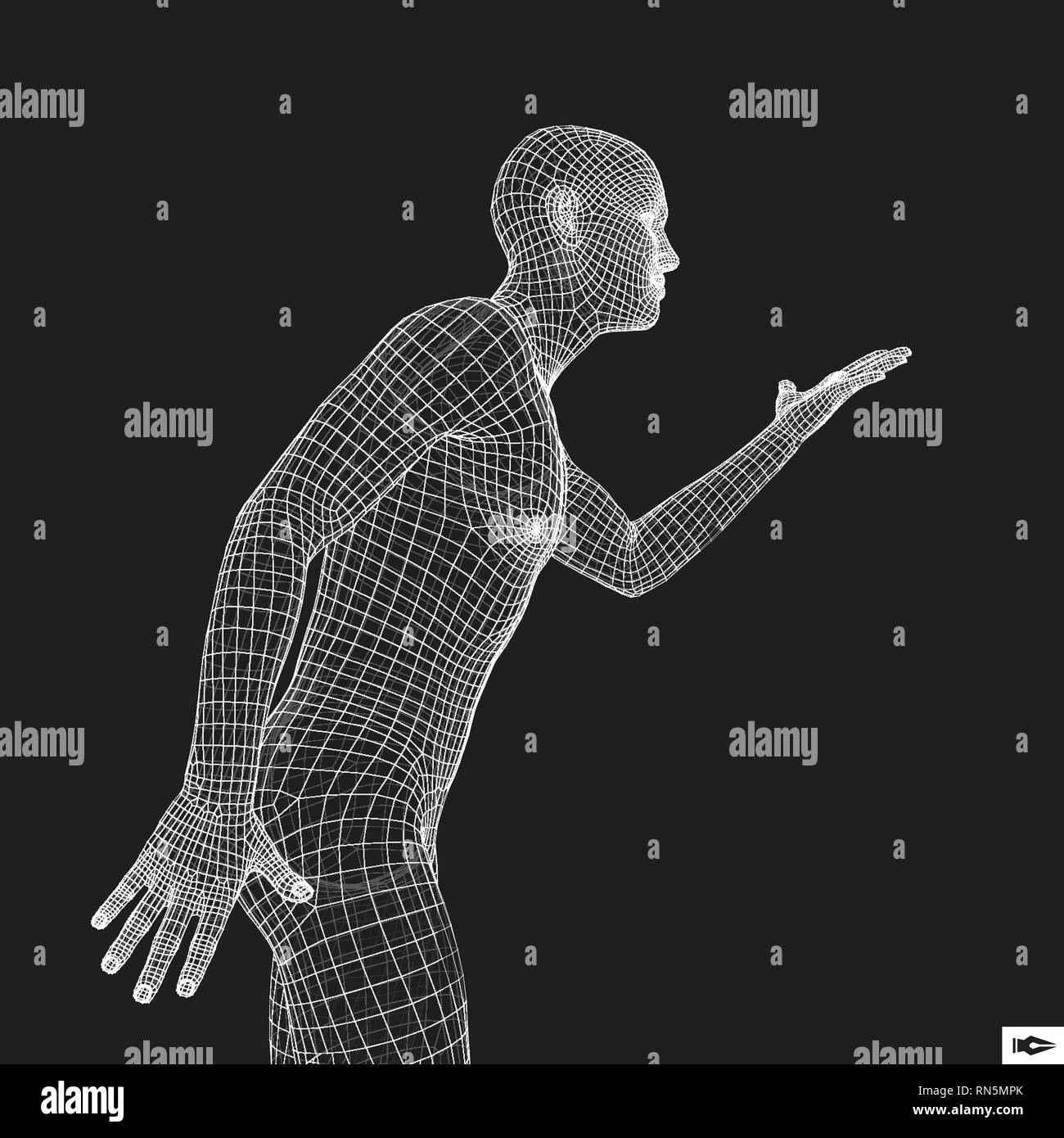 Man Points to Something by Hand. 3D Model of Man. Geometric Design ...