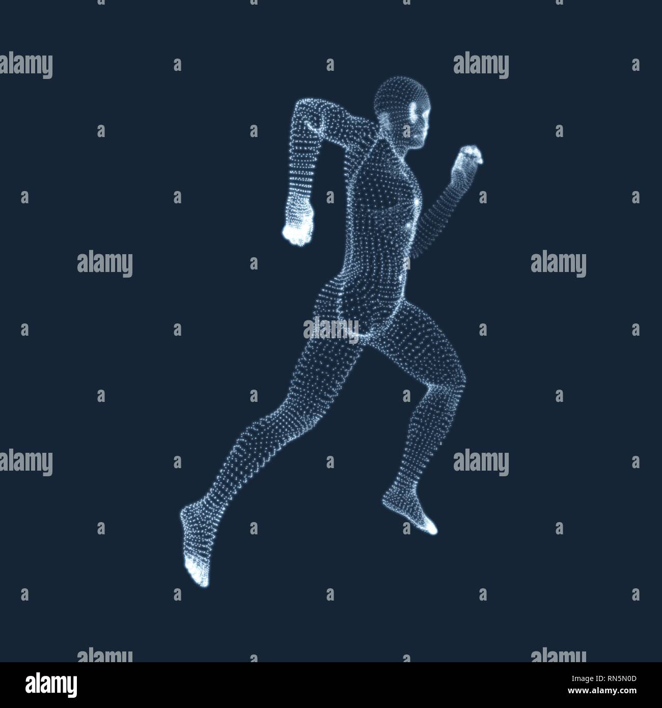 Running Man. Vector Graphics Composed of Particles. 3D Model of Man ...
