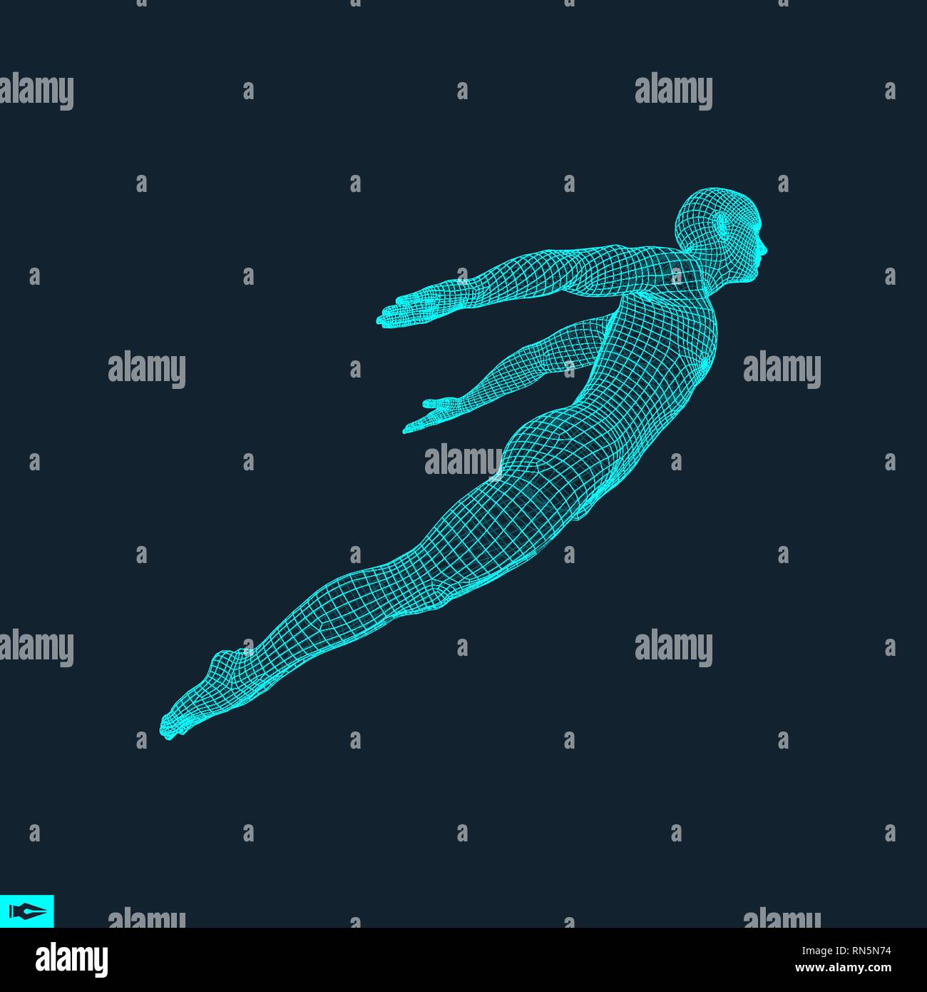 Hovering in Air. Man Floating in the Air. 3D Model of Man. Human Body ...