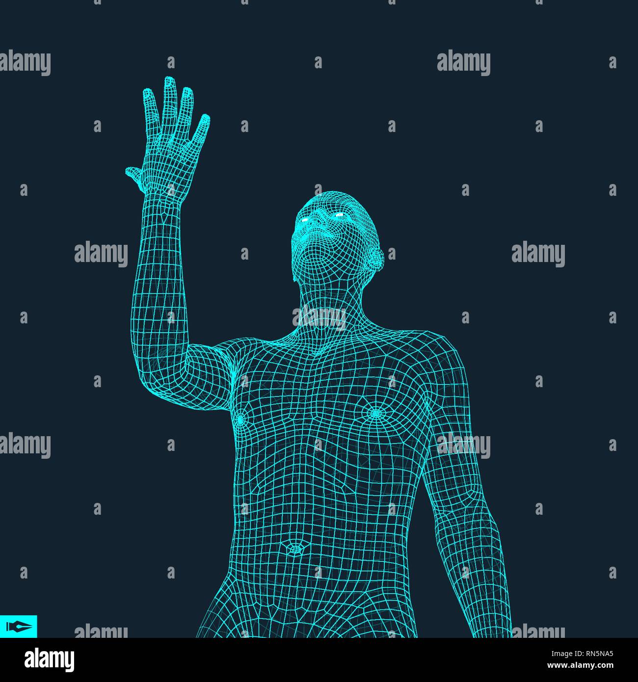 Man Points to Something by Hand. 3D Model of Man. Geometric Design ...