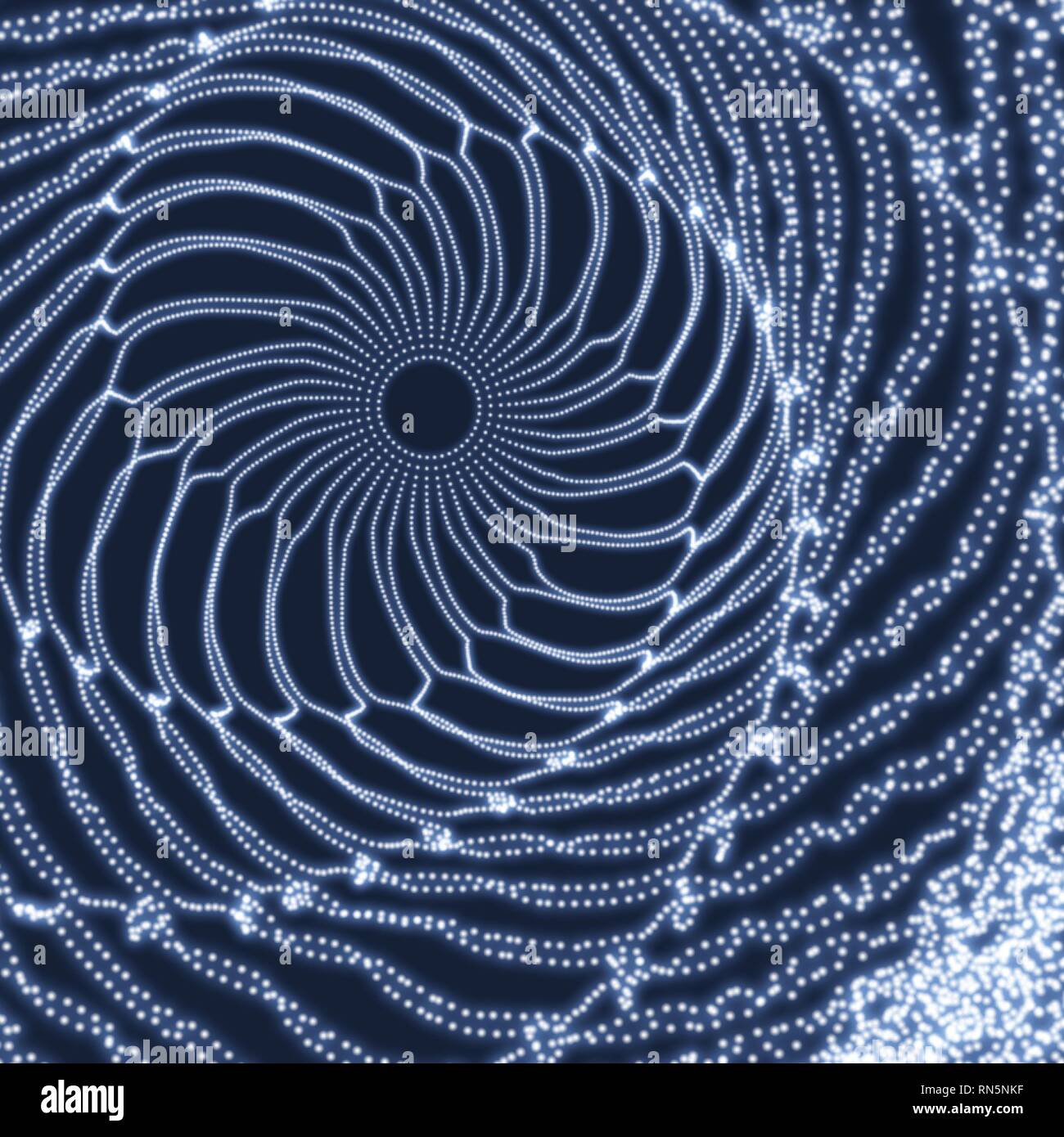 Spiral. Tunnel. Array with Dynamic Particles. Futuristic Style. Cyberspace Grid. 3D Vector ...