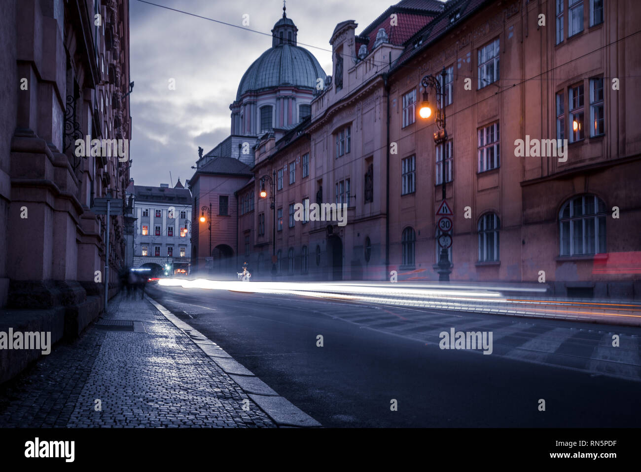 Czech capitol city Praguestreet at night, landscape photography Stock ...