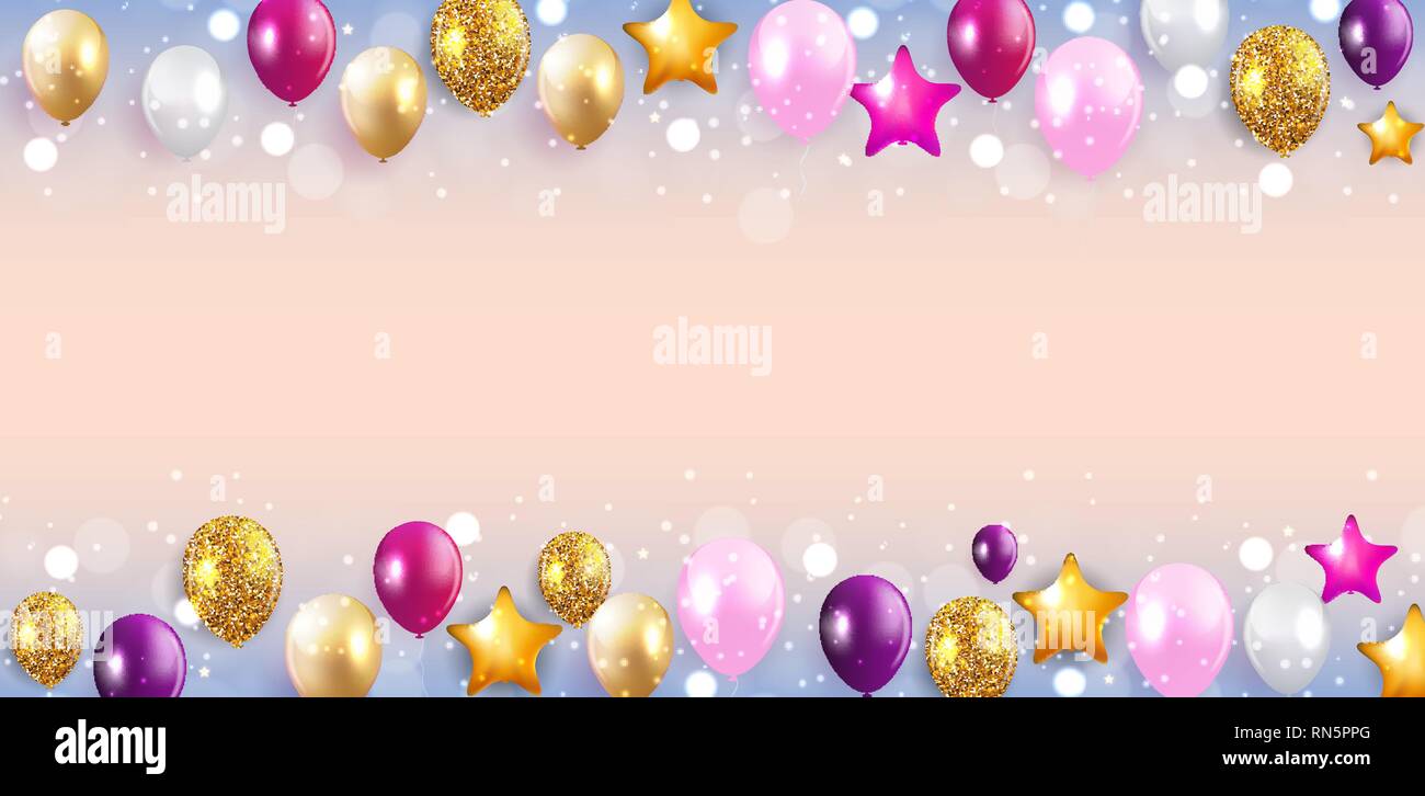 Glossy Happy Birthday Balloons Background Vector Illustration eps10 ...