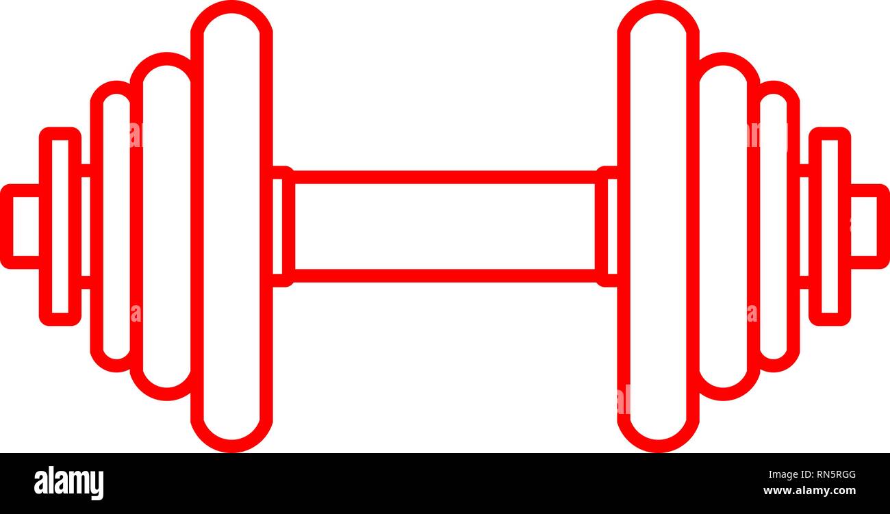 Weights symbol icon - red realistic dumbbell outline, isolated - vector ...