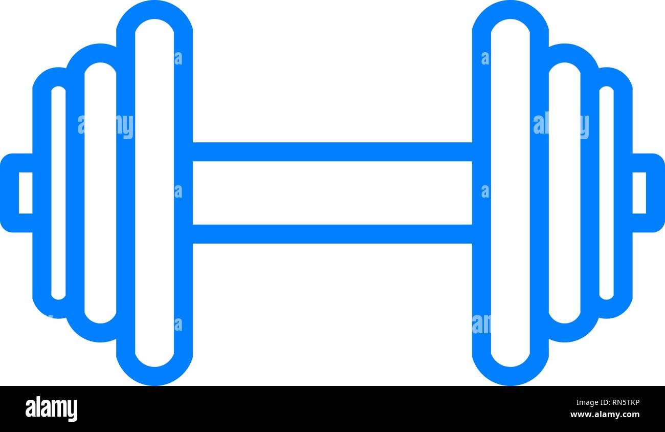 Weights symbol icon - blue realistic dumbbell outline, isolated ...