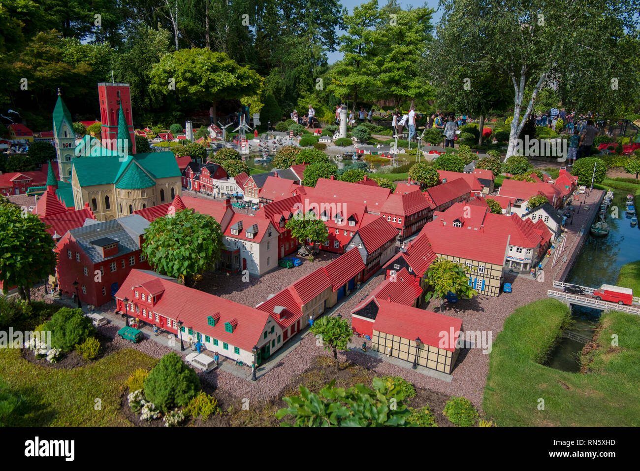An old European village in Lego at Legoland Billund resort in Denmark ...