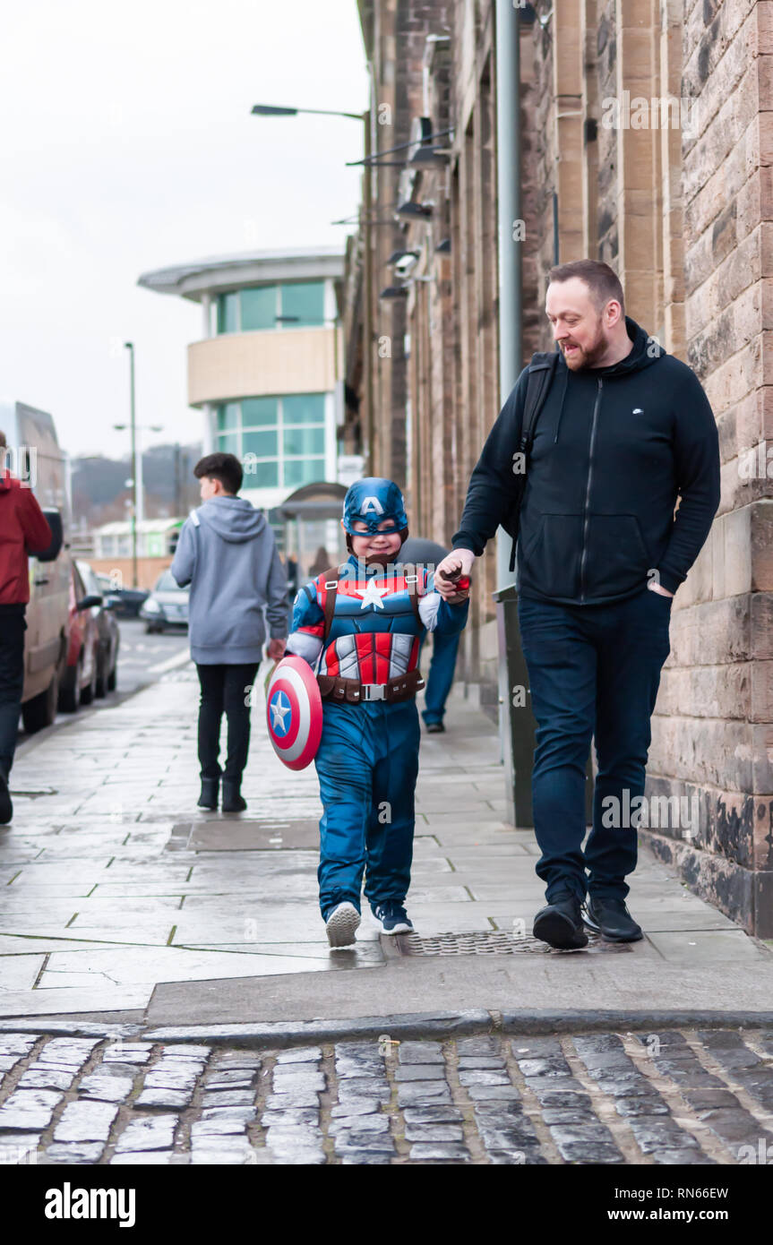Edinburgh, Scotland, UK. 17th February, 2019. A cosplayer arriving on ...