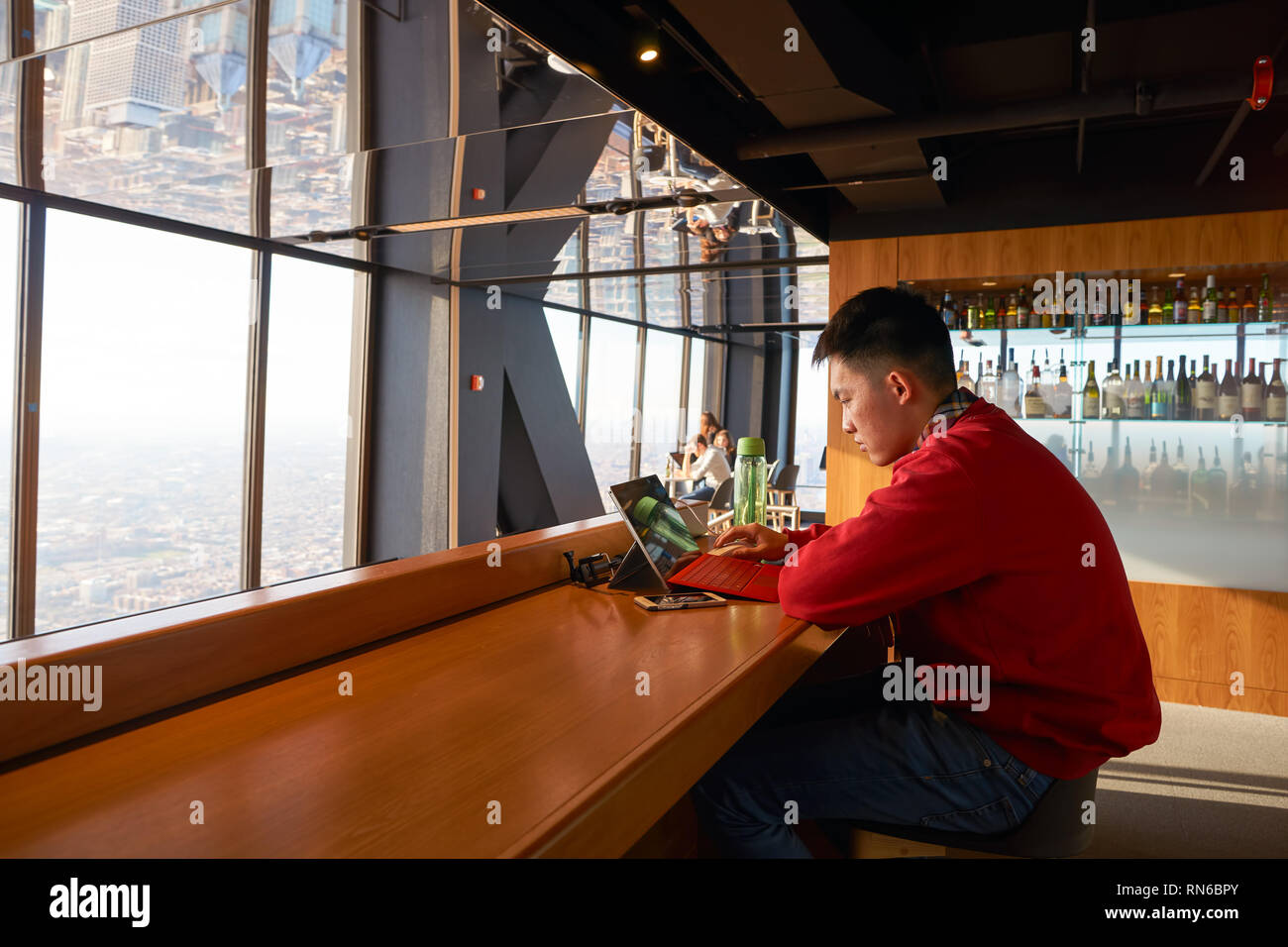 CHICAGO, IL - CIRCA MARCH, 2016: visitor at John Hancock Center's ...
