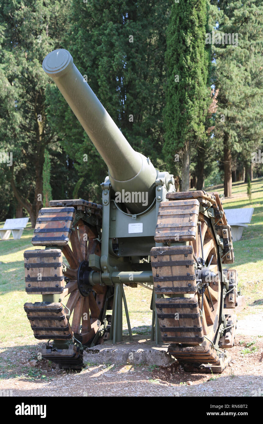 Redipuglia, GO, Italy - June 3, 2017: ancient armored cannon used ...