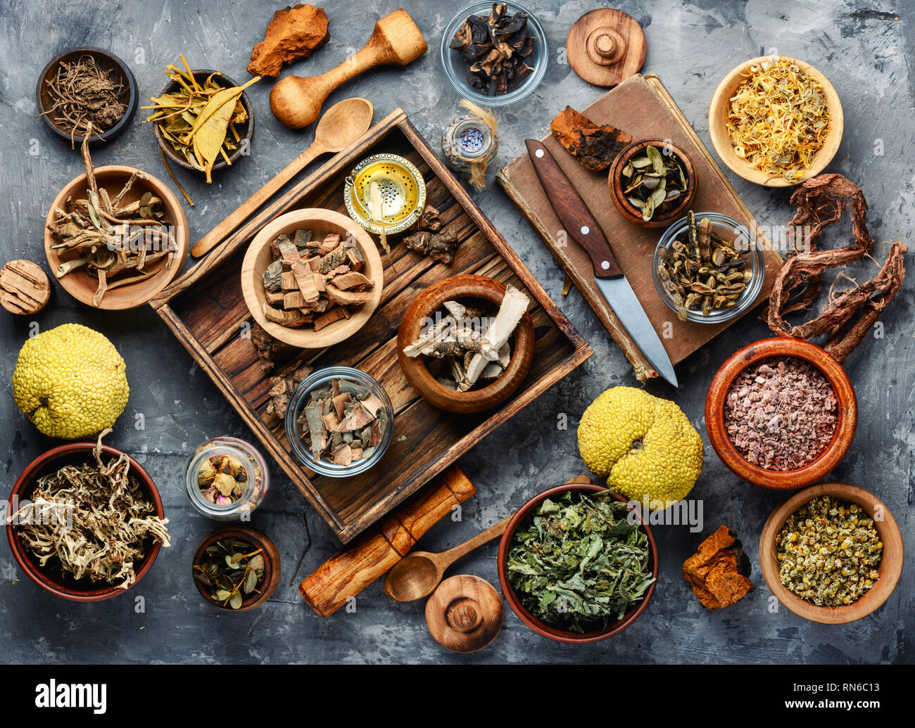 Big set of healing herbs, plants and medicinal roots Stock Photo - Alamy