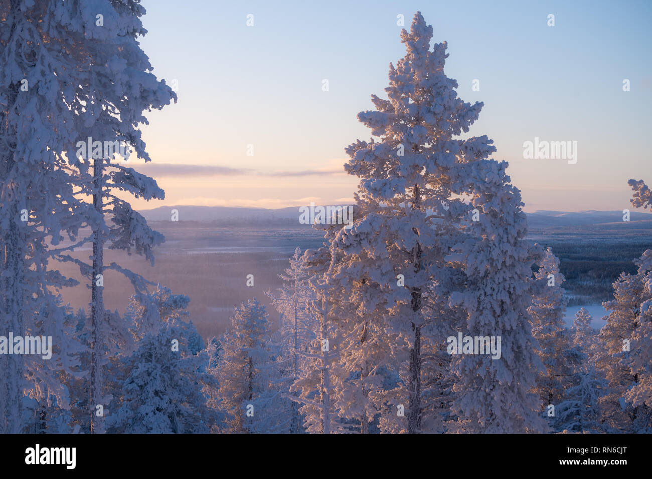 Landscape scene of Finnish lapland seen from Levi Ski Resort at winter ...