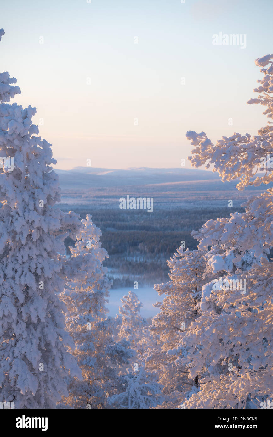 Landscape scene of Finnish lapland seen from Levi Ski Resort at winter ...