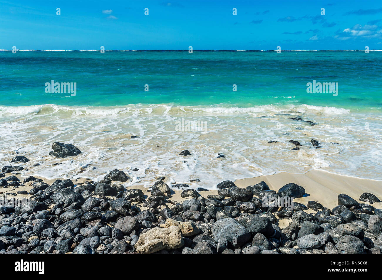 Rocky beach at Graviers, Rodrigues Island, Mauritius, Indian Ocean ...
