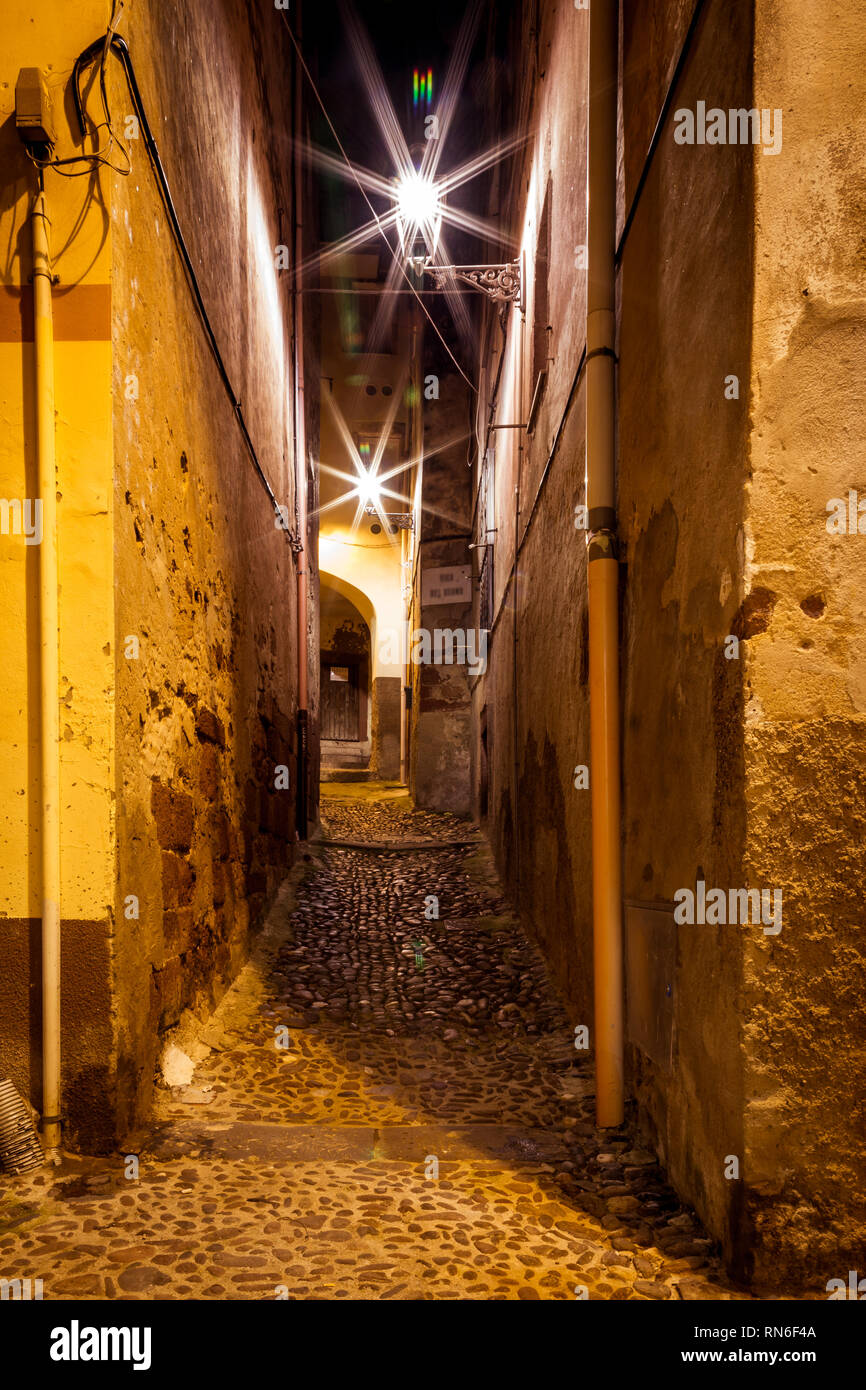 Narrow ancient streets during the evening in the little medieval town ...
